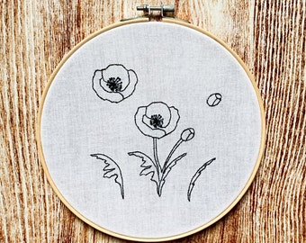 PDF Embroidery Pattern One Line Peony Flower Simple | Etsy