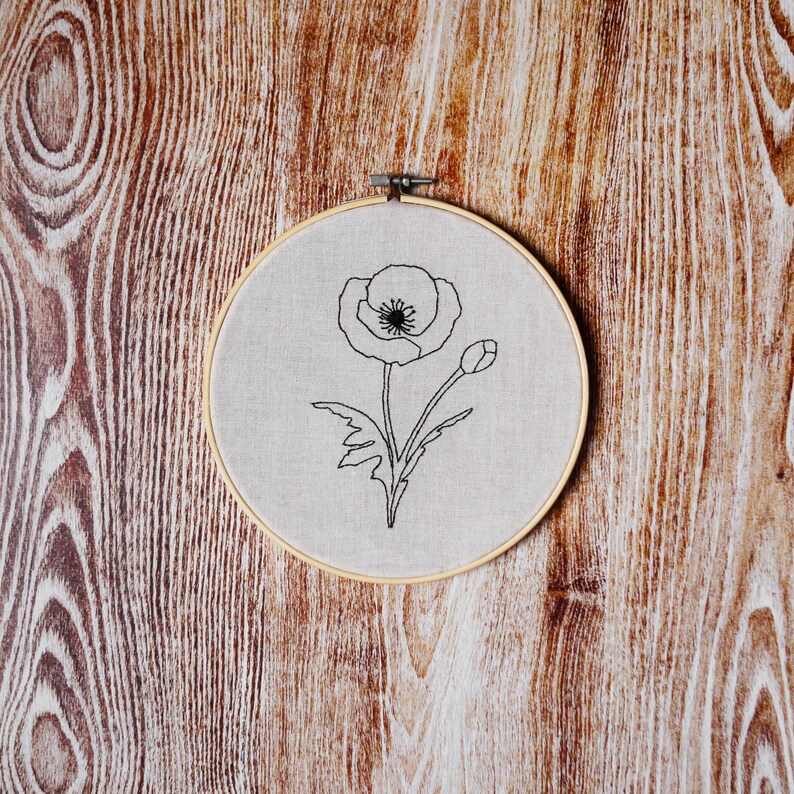 PDF Embroidery Pattern, One Line Poppy Flower, Simple, Nature, Flora ...