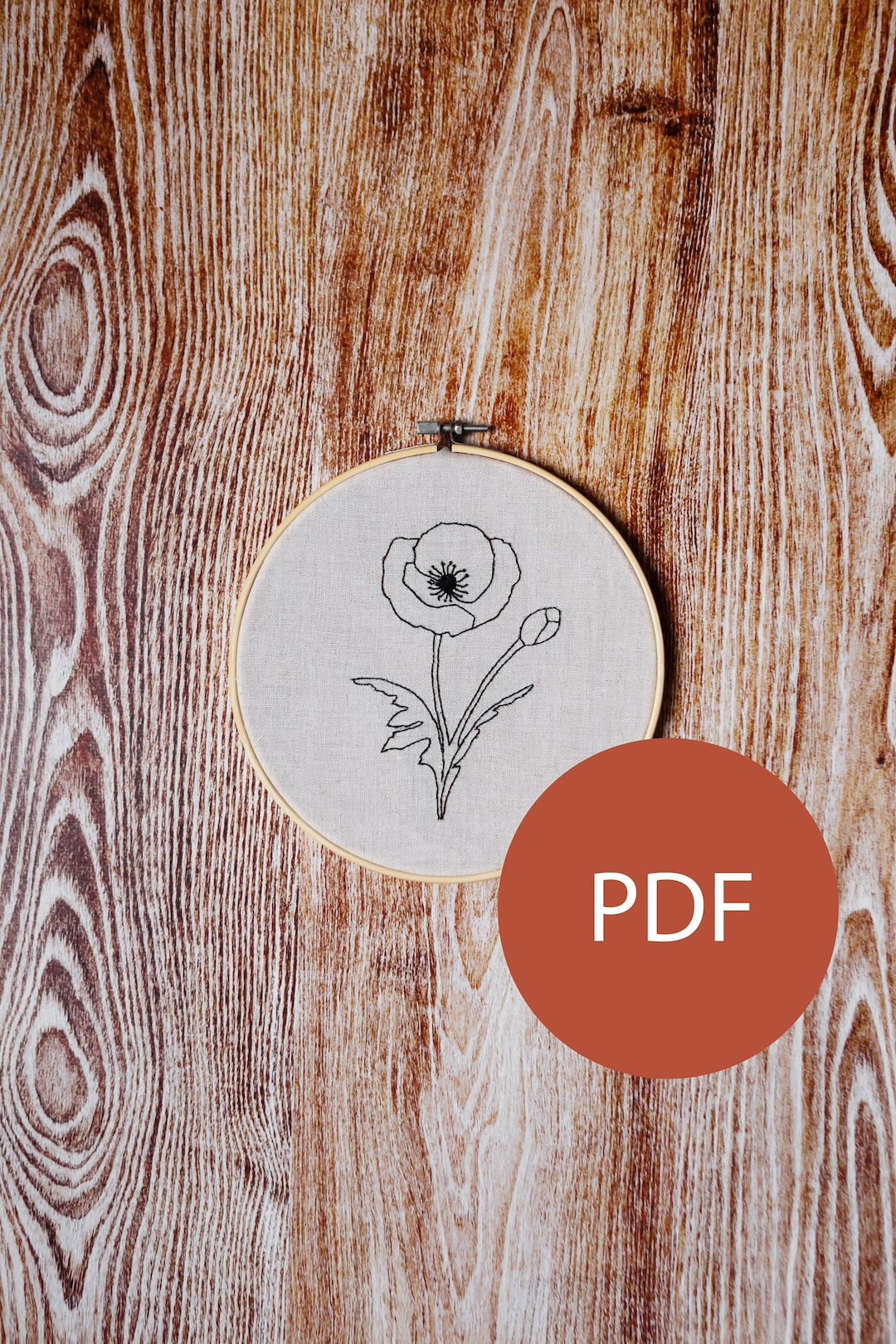 PDF Embroidery Pattern, One Line Poppy Flower, Simple, Nature, Flora ...