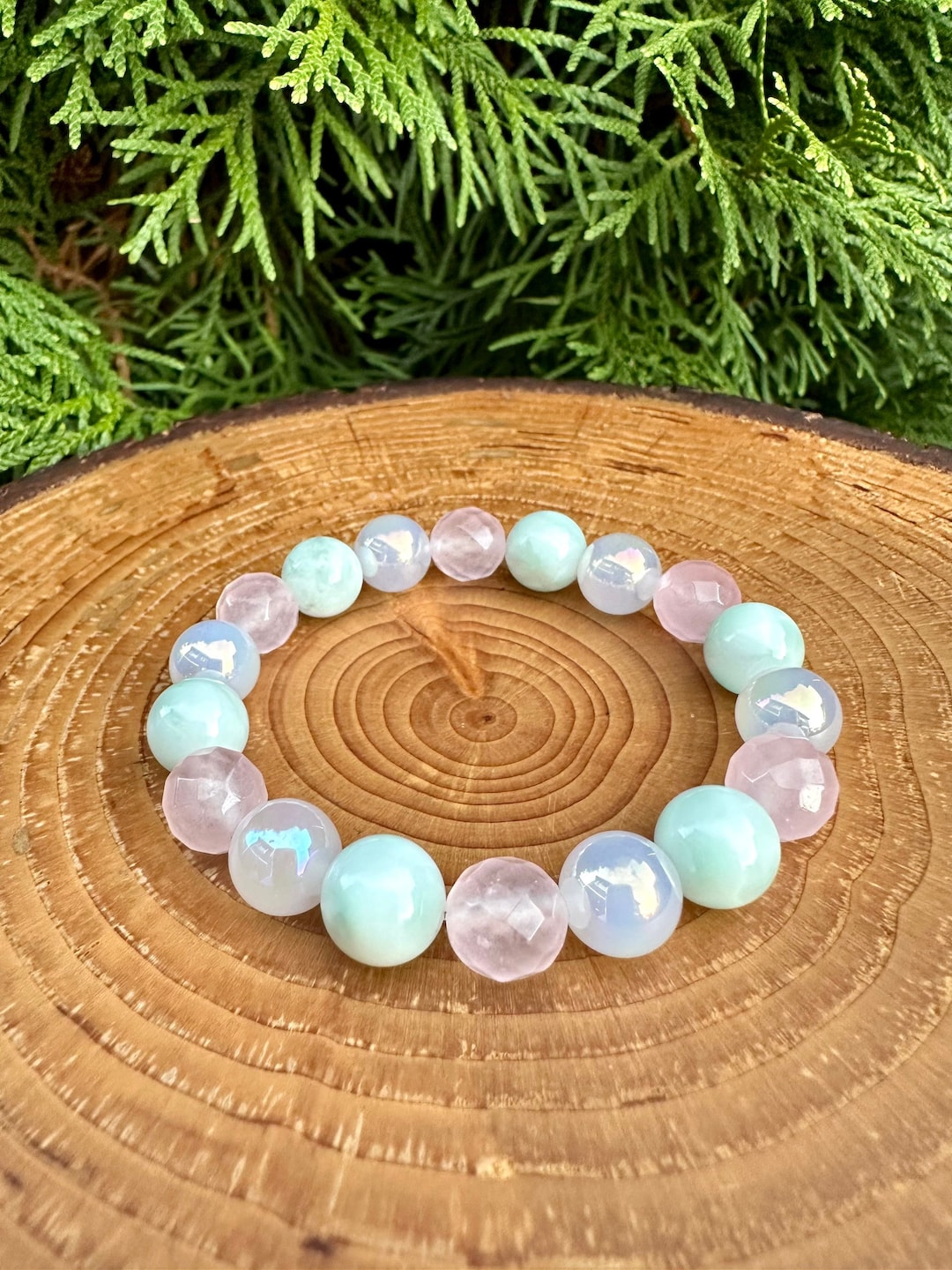 Trust the Universe - Rainbow Aura Quartz, Rose Quartz, Green Moonstone ...