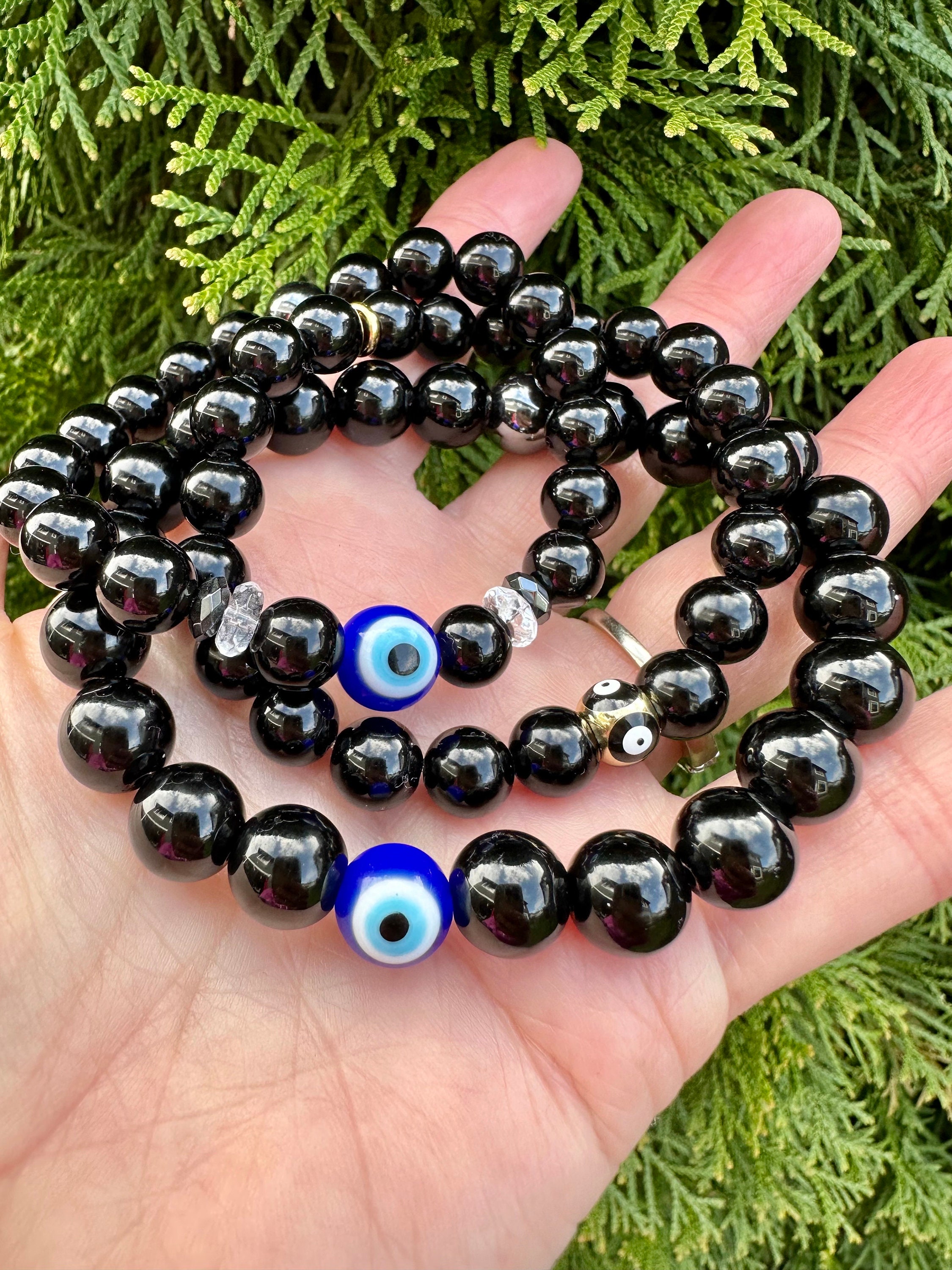 Black Obsidian Protection Bracelet - Evil Eye Talisman - Handmade ...