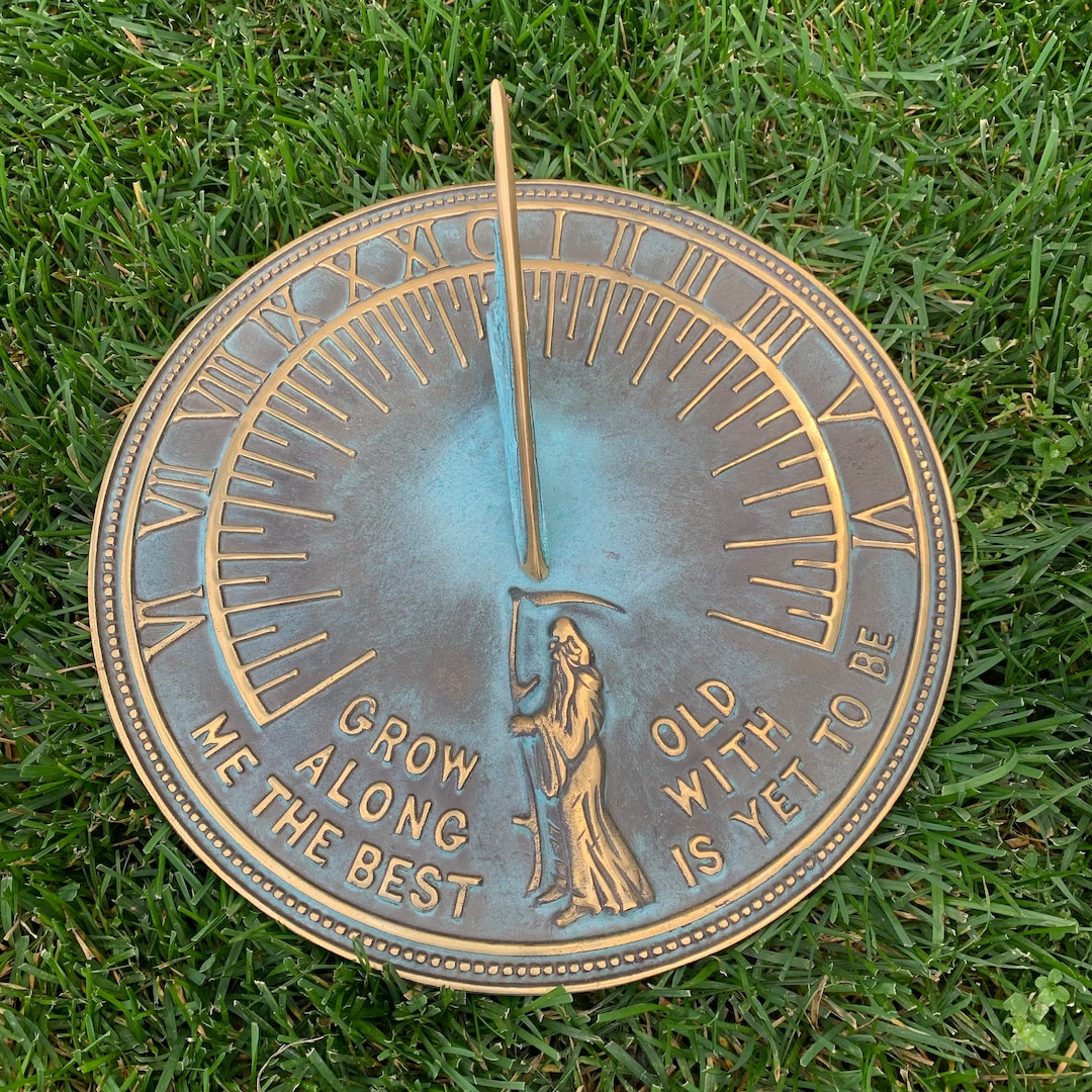 Brass Sundial Garden Clock Grow Old With Me Farmhouse - Etsy