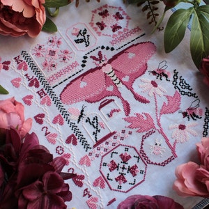 Luna Love Cross Stitch Pattern - Pink Insects and Luna Moth Valentine's ...