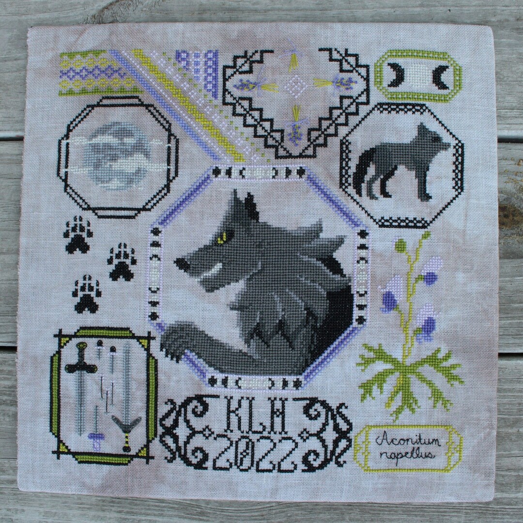 Werewolf Sampler Cross Stitch Pattern - Quaker Style Motifs - Wolfsbane, Moon Phases, and Lace ...