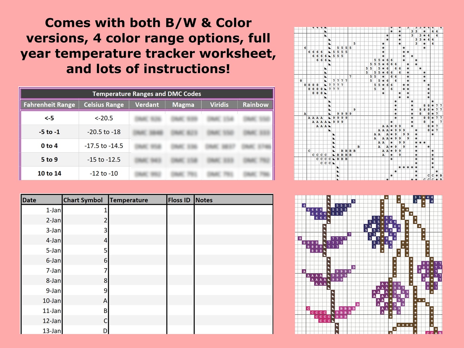 Quaker Basket Sampler - Leaves Temperature Chart Cross Stitch Pattern ...