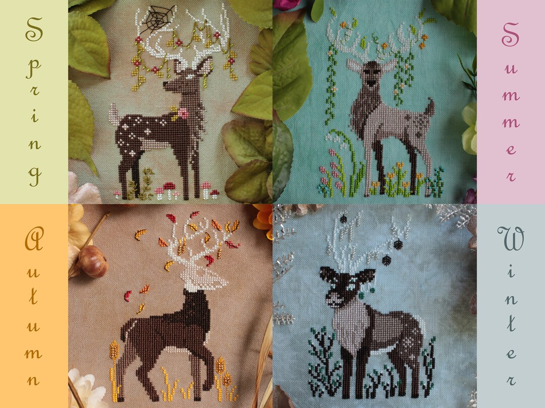 Seasonal Deer Spirits Cross Stitch Pattern Bundle - All 4 Deer Spirit ...