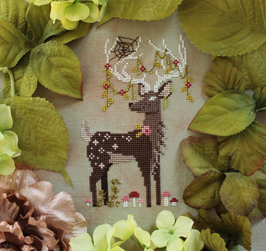 Spring Spirit - Mushroom and Fern Seasonal Deer Spirit Cross Stitch ...