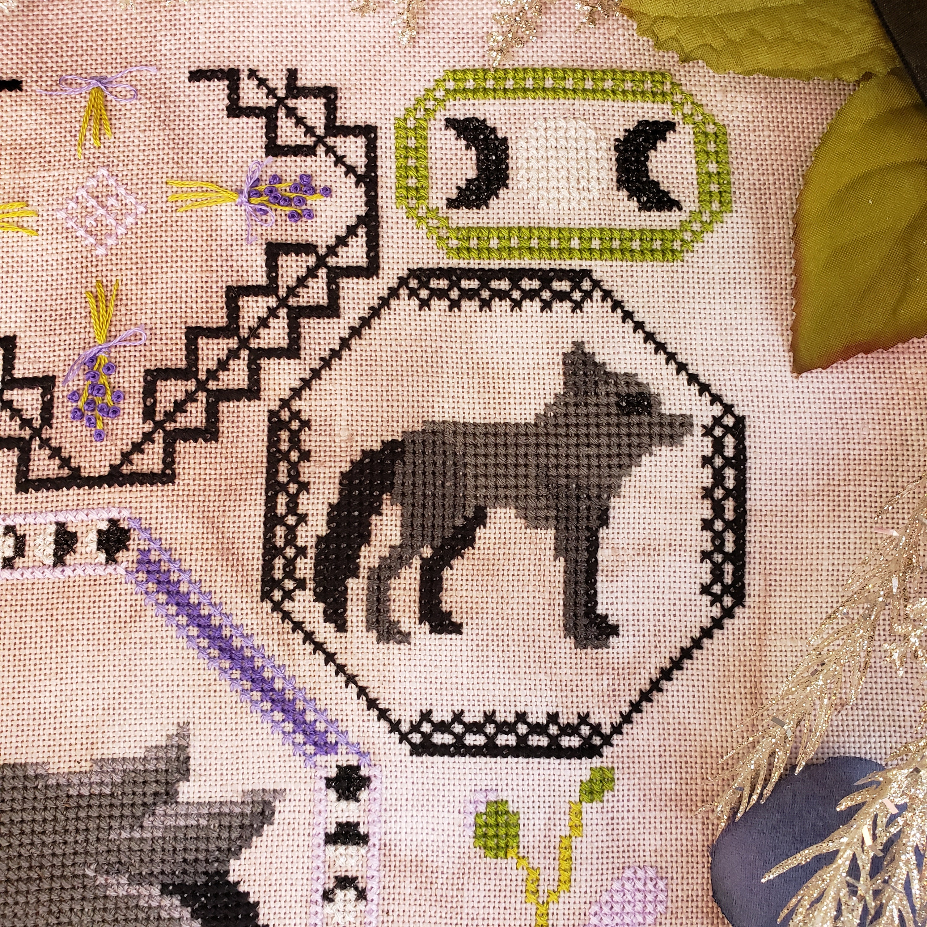 Werewolf Sampler Cross Stitch Pattern - Quaker Style Motifs - Wolfsbane ...