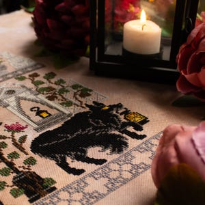Graveyard Guardian Cross Stitch Pattern - Gothic Church Grim Black Dog ...