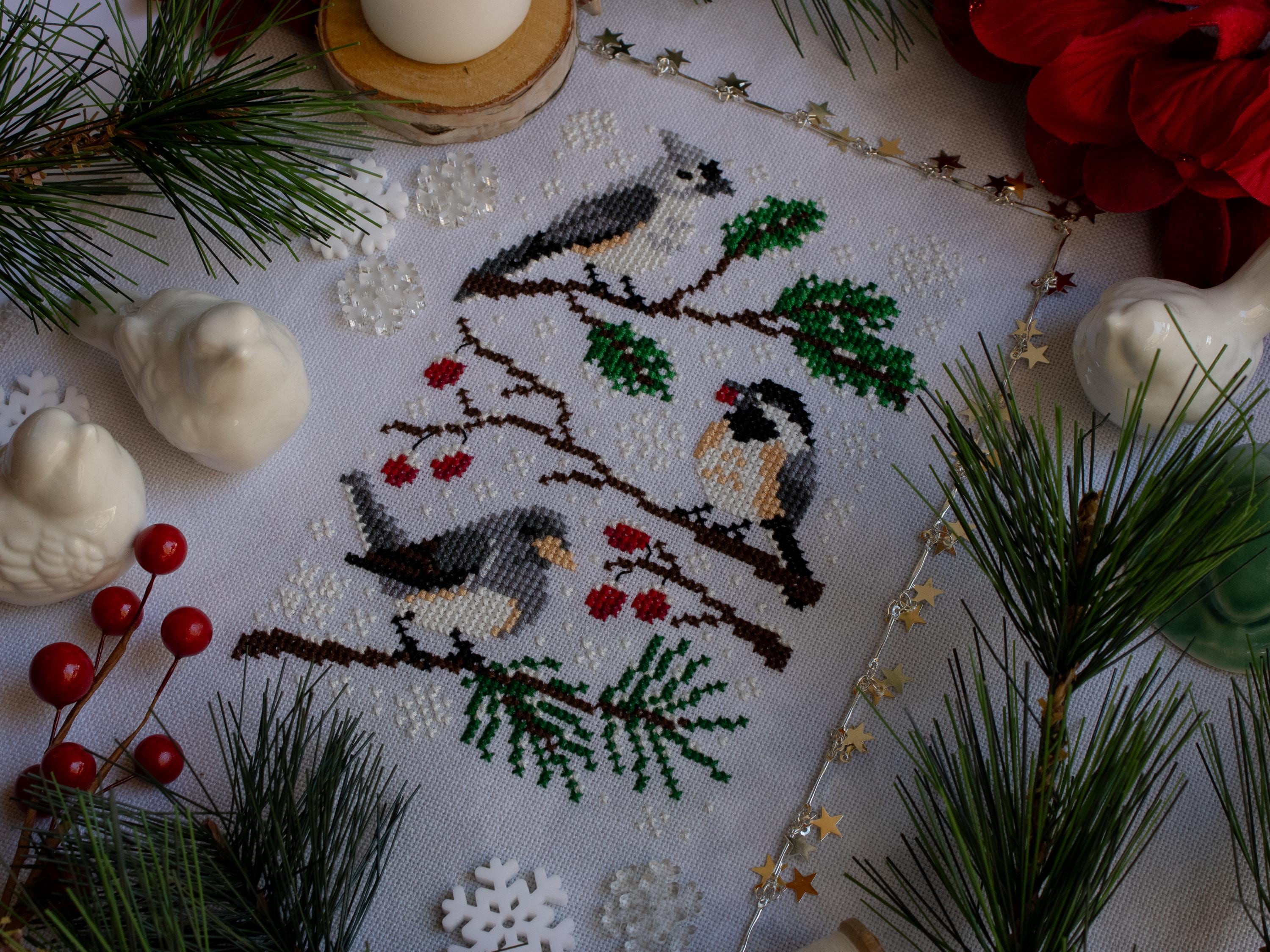 First Snow Nature Walk Cross Stitch Pattern - Winter Birds, Evergreen ...