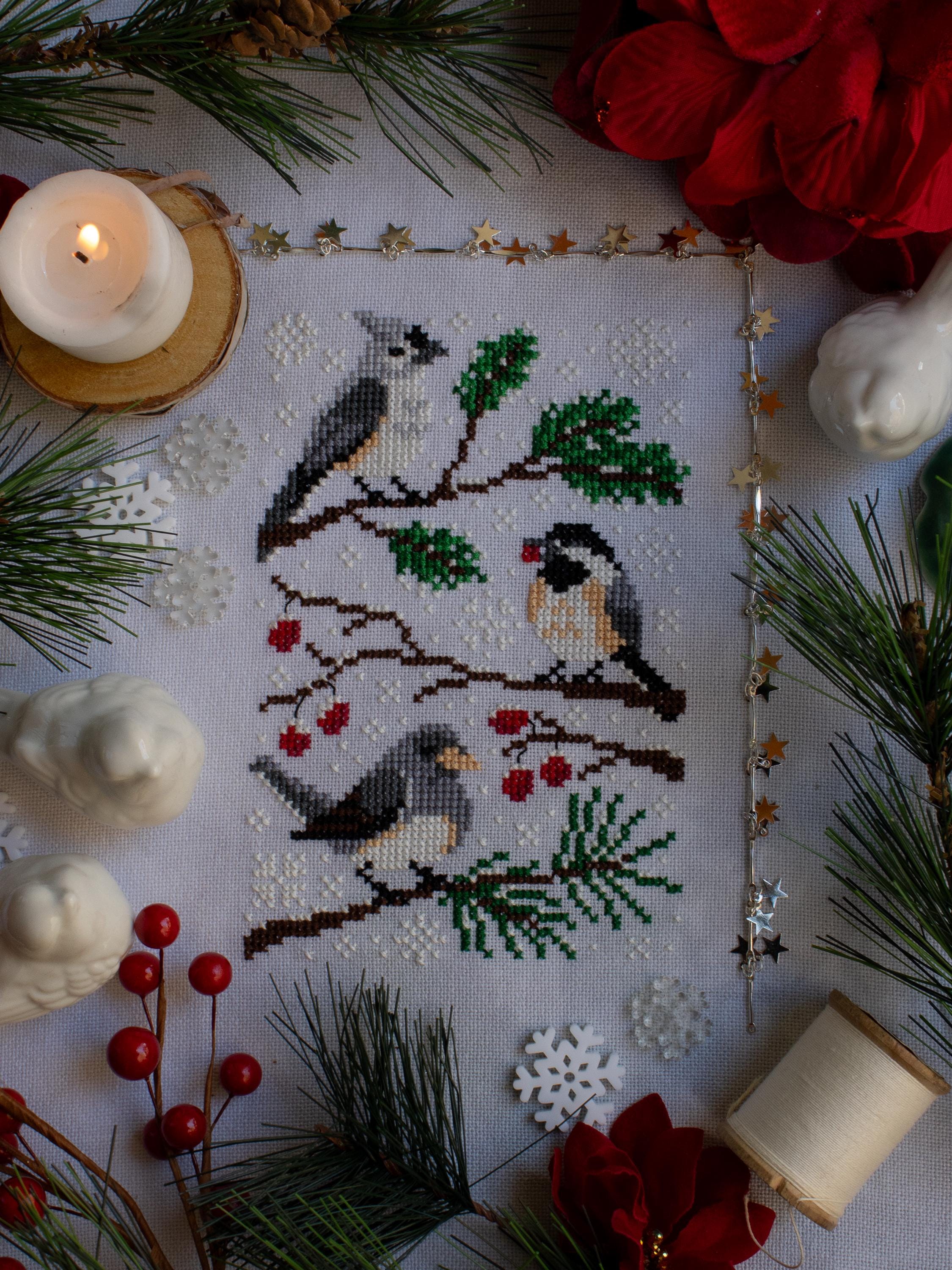 First Snow Nature Walk Cross Stitch Pattern - Winter Birds, Evergreen ...