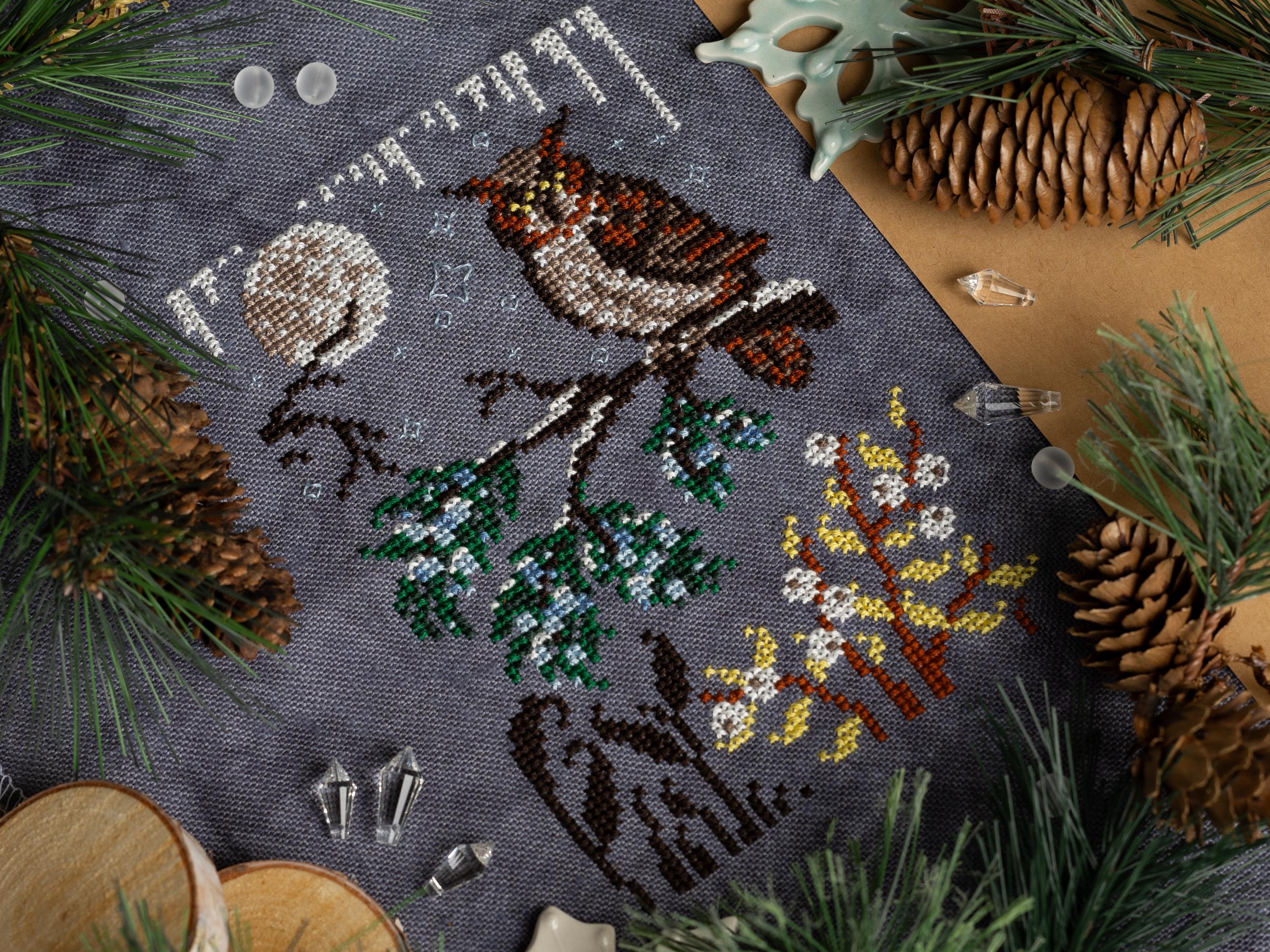 Winter Moon Nature Walk Cross Stitch Pattern - Great Horned Owl ...