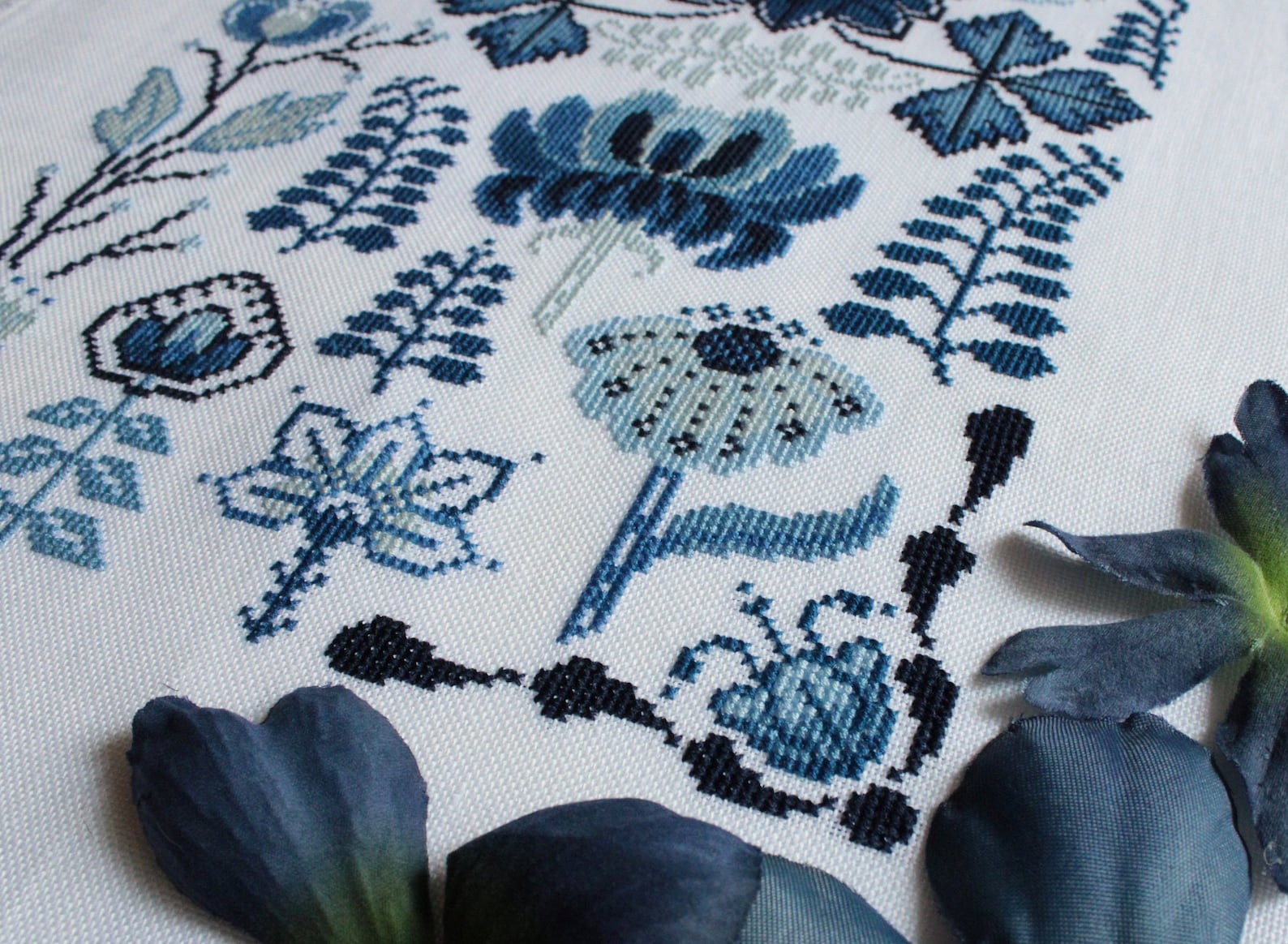 Delft Blooms - Blue Flowers and Motifs Cross Stitch Pattern - PDF ...