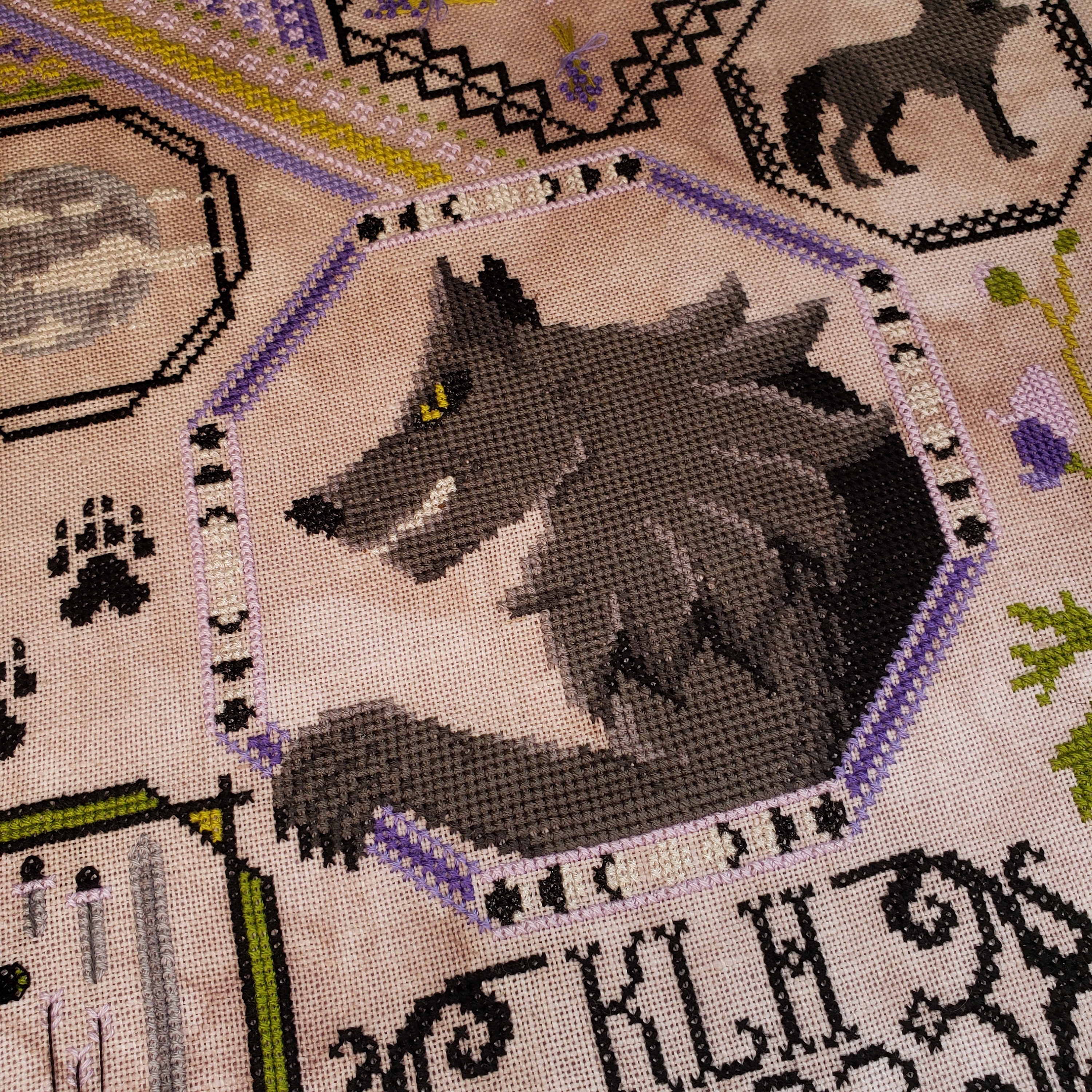 Werewolf Sampler Cross Stitch Pattern - Quaker Style Motifs - Wolfsbane ...