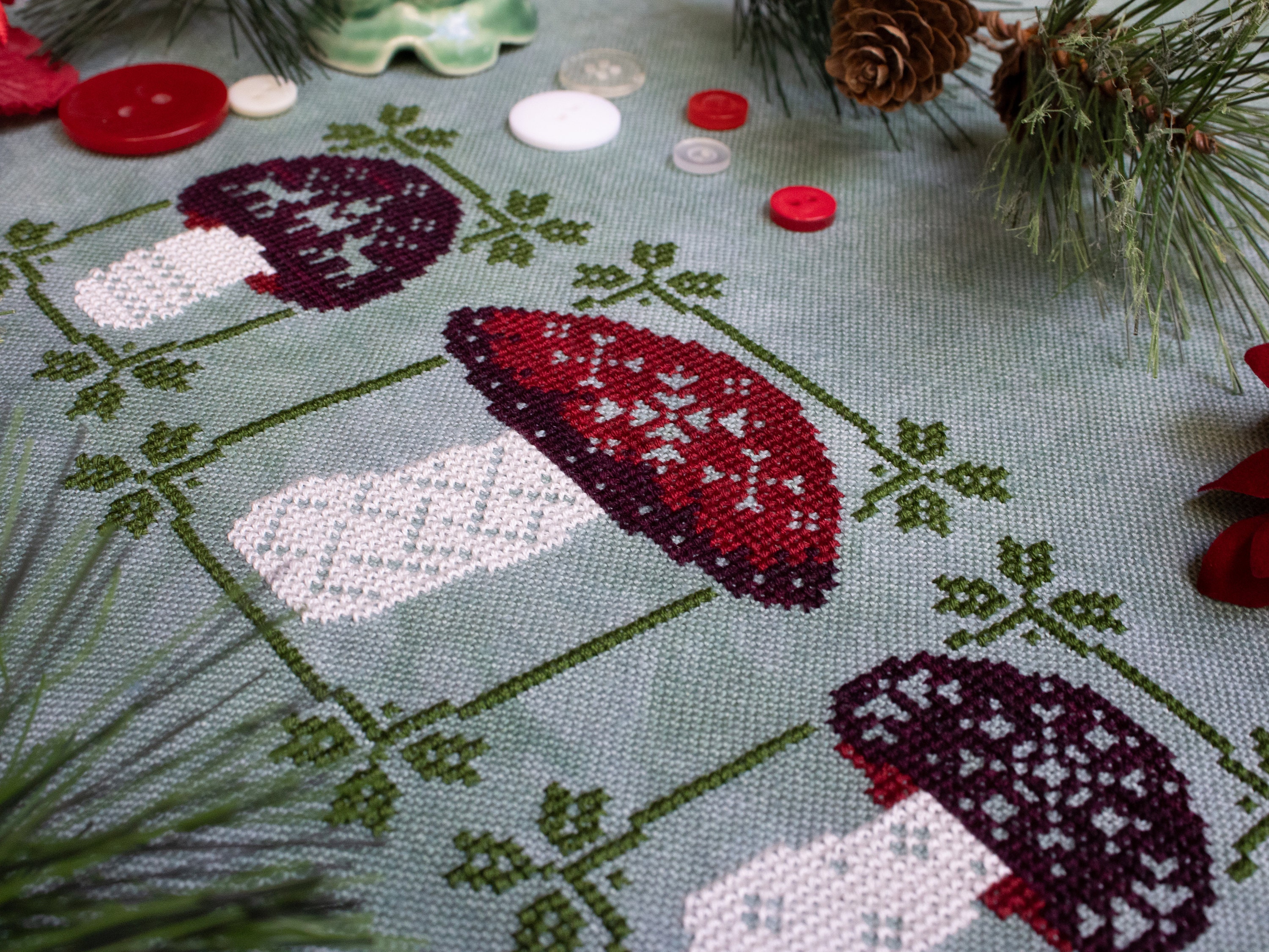 Festive Fungi Cross Stitch Pattern - Cottagecore Christmas Mushroom ...