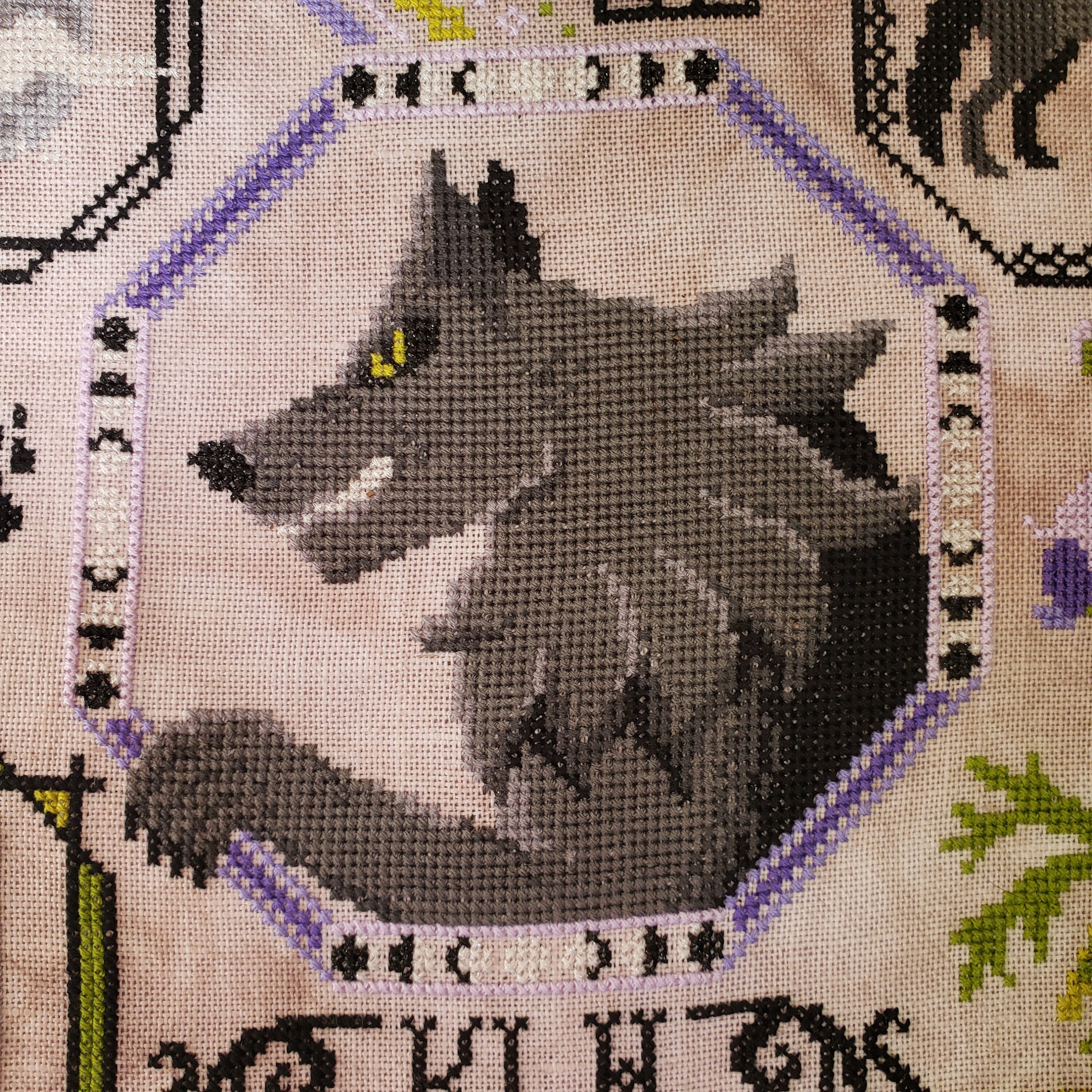 Werewolf Sampler Cross Stitch Pattern - Quaker Style Motifs - Wolfsbane ...