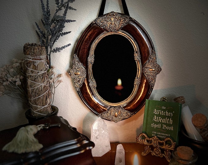 Scrying Mirror Oval Glass Divination Hanging Magical Mirror Shadow Work ...