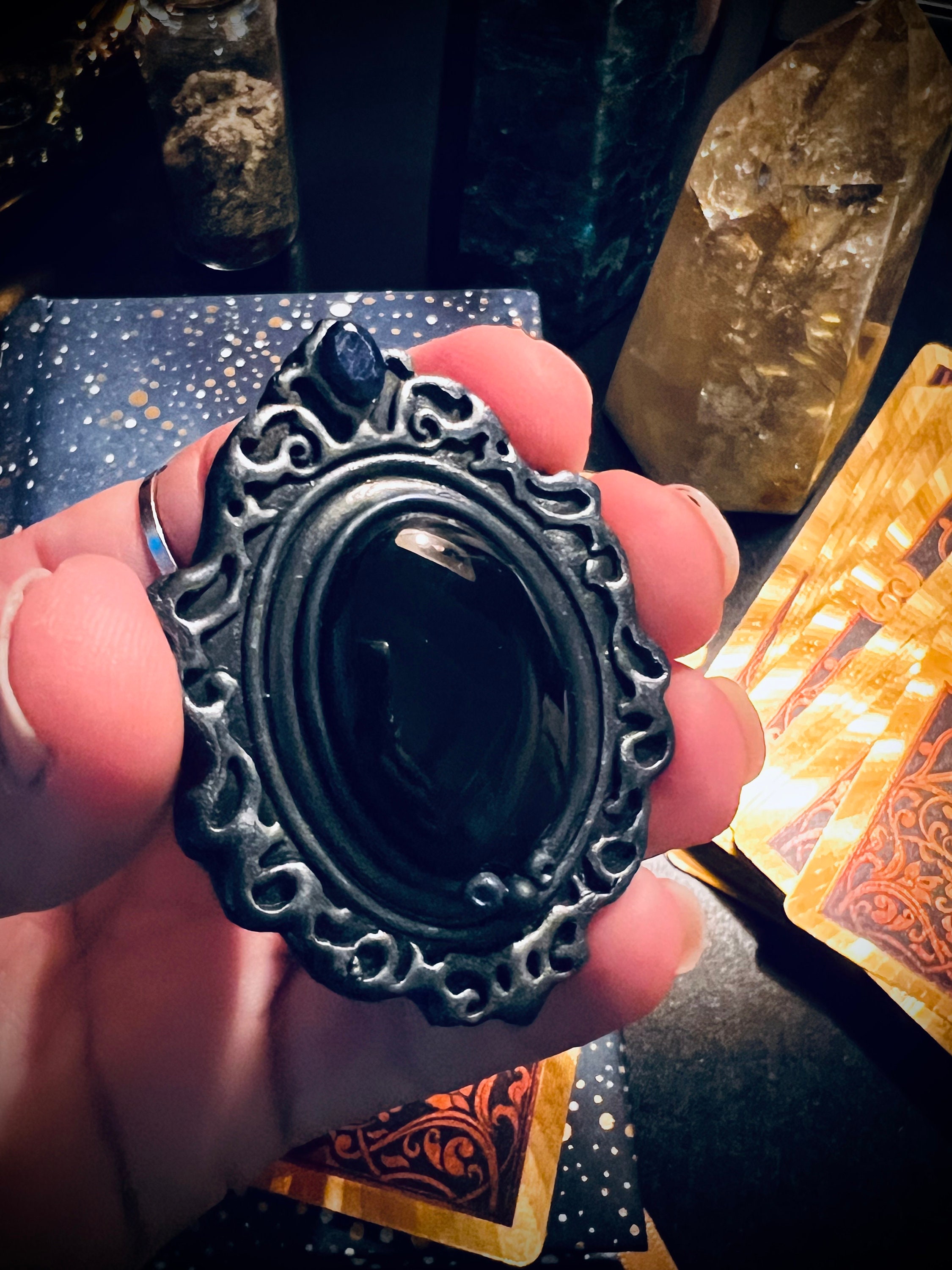 Obsidian Scrying Mirror Talisman Pocket Scrying Mirror Magick Gothic ...