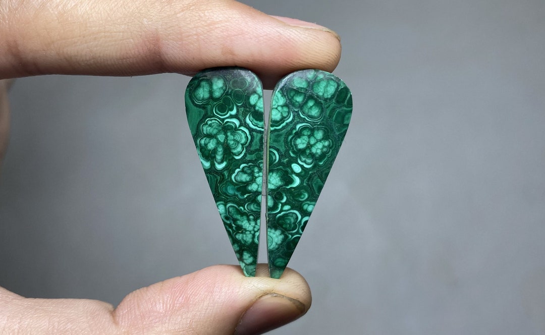 Flower Design Malachite Pair Drop Shape Gemstone Pair High Quality ...