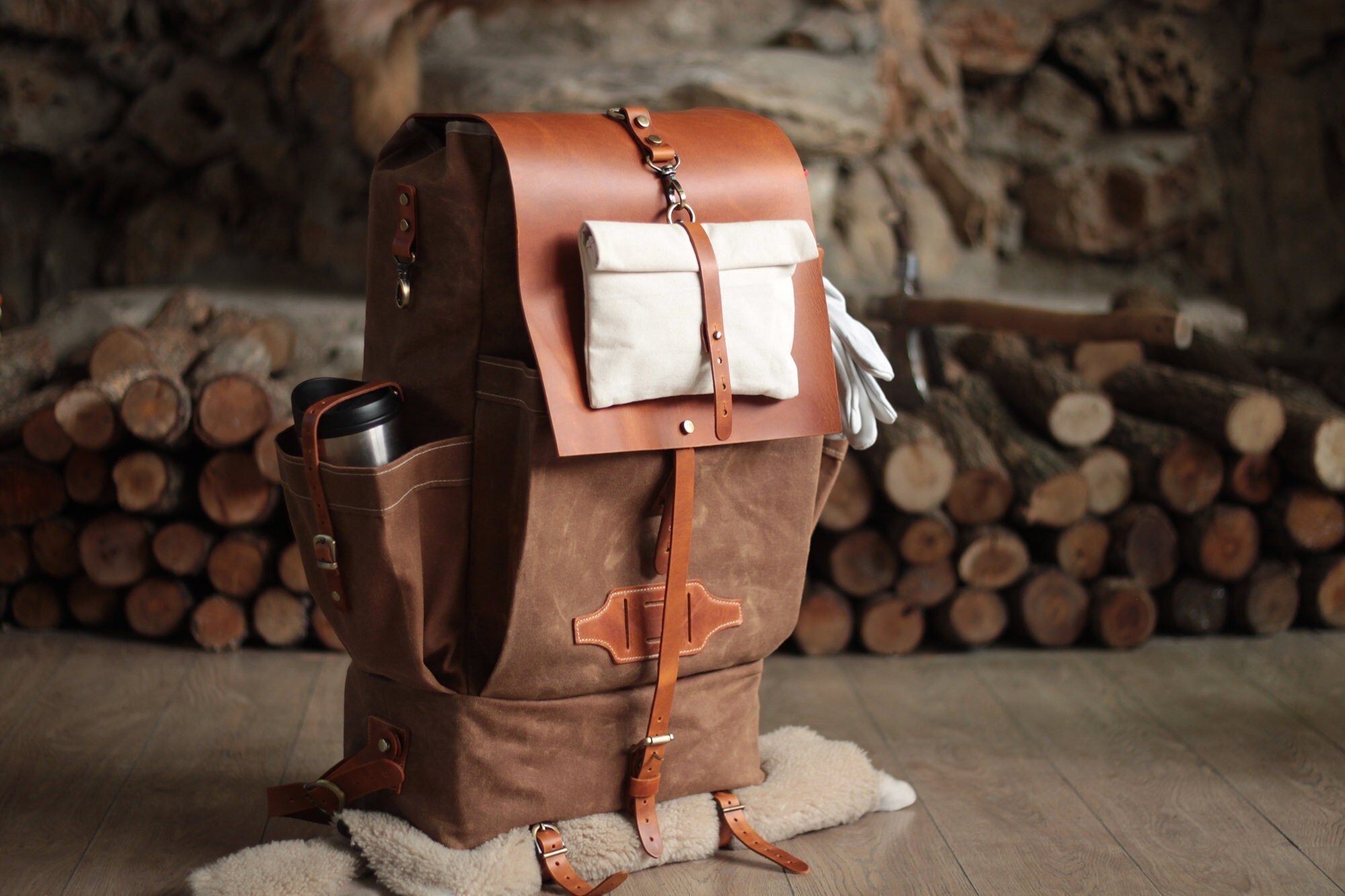 Waxed Canvas Backpack Leather Backpack / Bushcraft Pack / Bushcraft ...