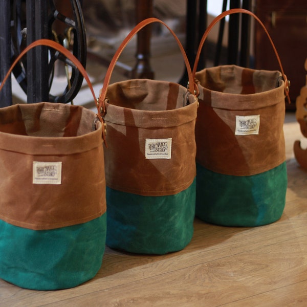 Waxed Canvas and Leather Basket - Etsy