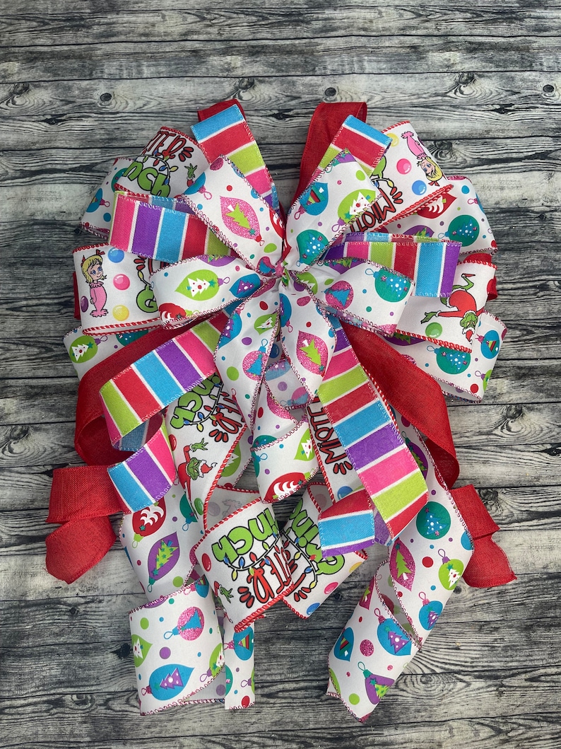 Grinch Christmas Bow Tree Topper, Holiday Ornament - Etsy