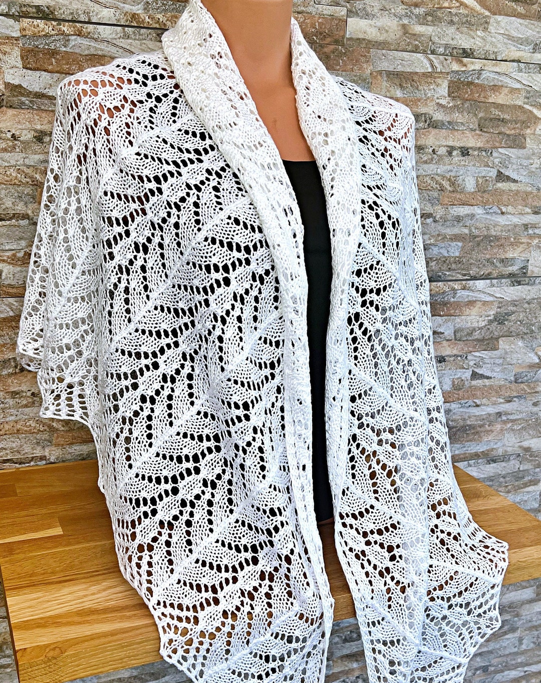 Hand Knit Shawl Hand Knit Lace Shawl Triangle Cotton Shawl Bridal Shawl ...