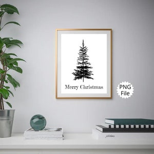 Merry Christmas Tree Printable PNG | Simple Minimalist Black and White ...