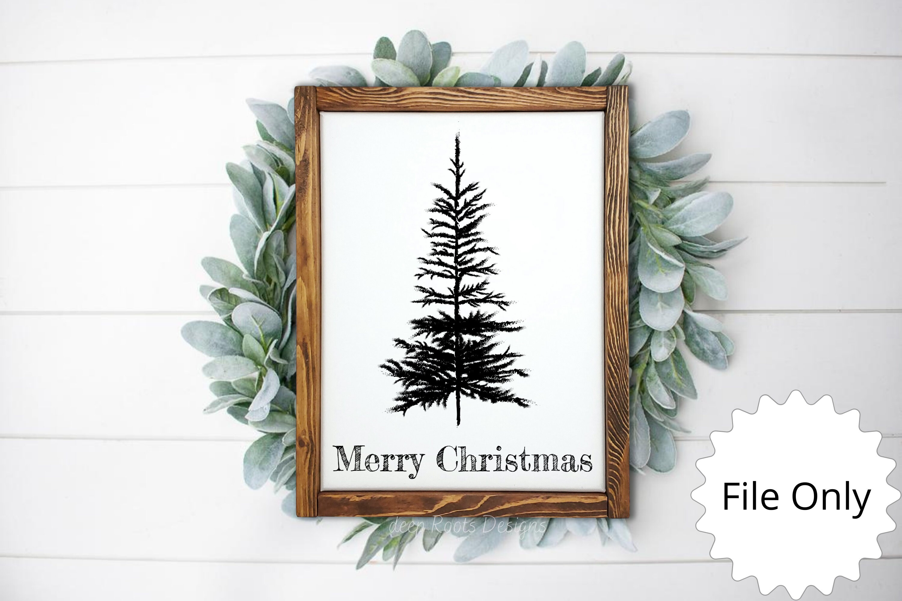 Merry Christmas Tree Printable PNG Simple Minimalist Black and White ...