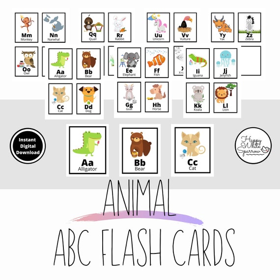 Animal ABC Flash Cards ABC Animal Alphabet Flashcard | Etsy