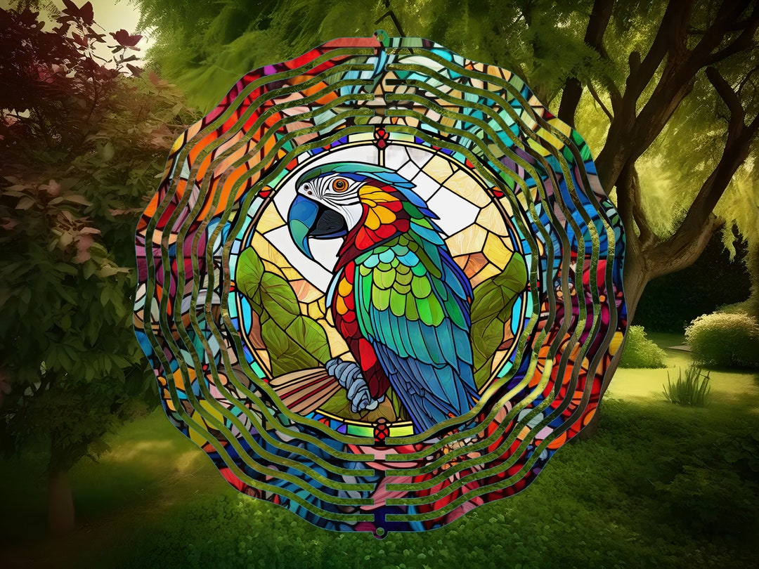 Parrot Stained Glass Wind Spinner, Yard Decor, Outdoor Garden Decor ...