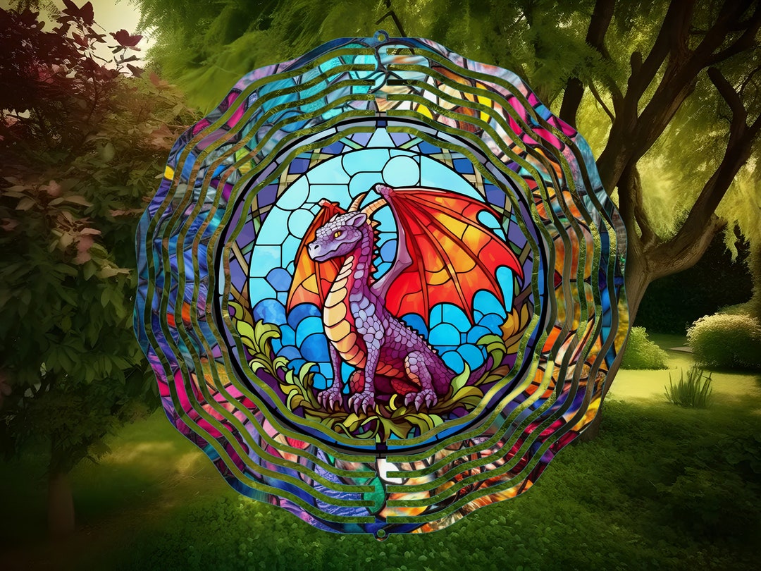 Dragon Stained Glass Wind Spinner, Yard Decor, Outdoor Garden Decor ...