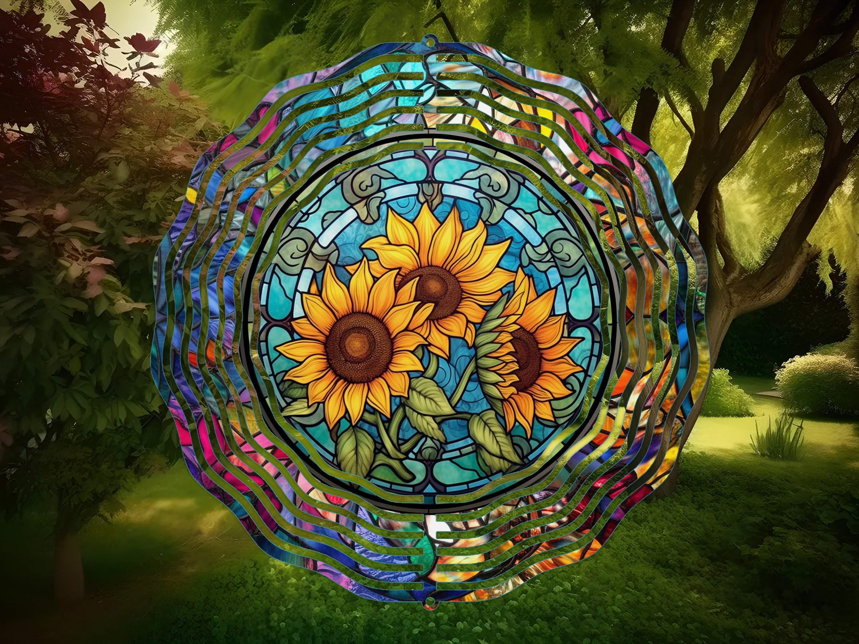 Sunflower Stained Glass Wind Spinner, Outdoor Garden Decor, Sunflower ...