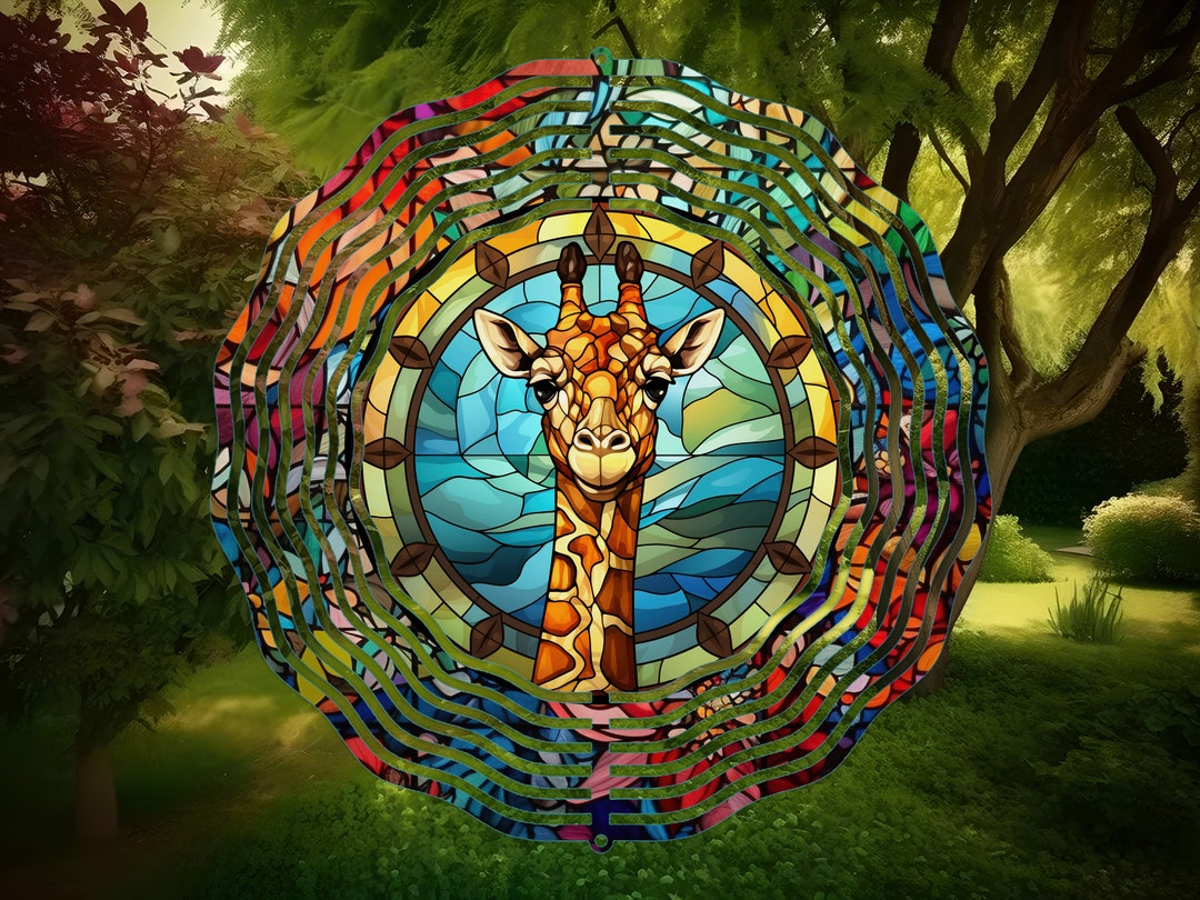 Giraffe Stained Glass Wind Spinner, Outdoor Garden Decor, Deck ...