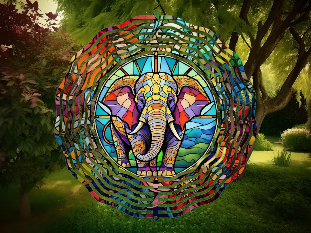Elephant Stained Glass Wind Spinner, Yard Decor, Outdoor Garden Decor ...