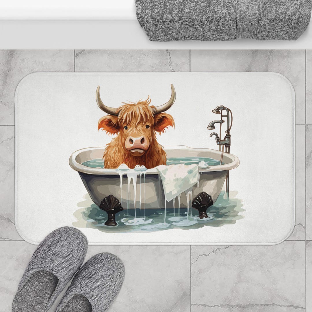 Highland Cow Bath Mat, Cow Bathroom Decor, Farm Animal Decor, Cow Gift ...