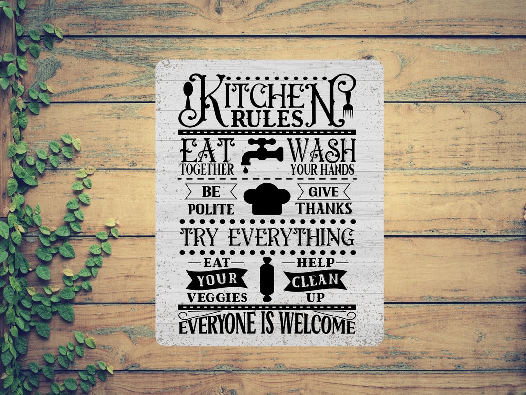 Kitchen Rules Sign, Metal Wall Decor, Farmhouse Wall Art, Rustic Home ...