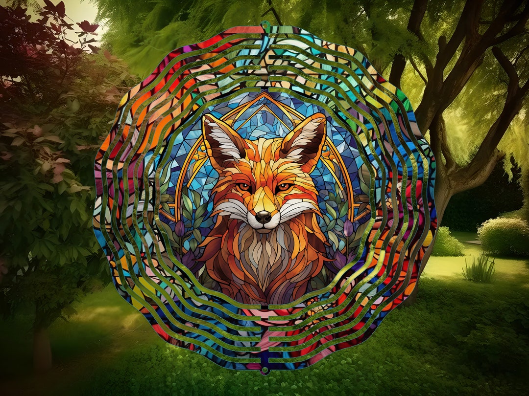 Fox Stained Glass Wind Spinner, Outdoor Garden Decor, Deck Decorations ...