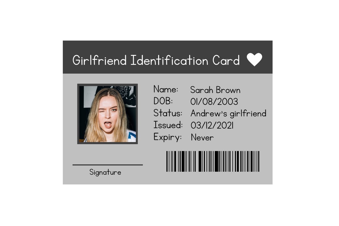 Girlfriend ID Card, Printable Custom Gift, Personalized Gifts ...