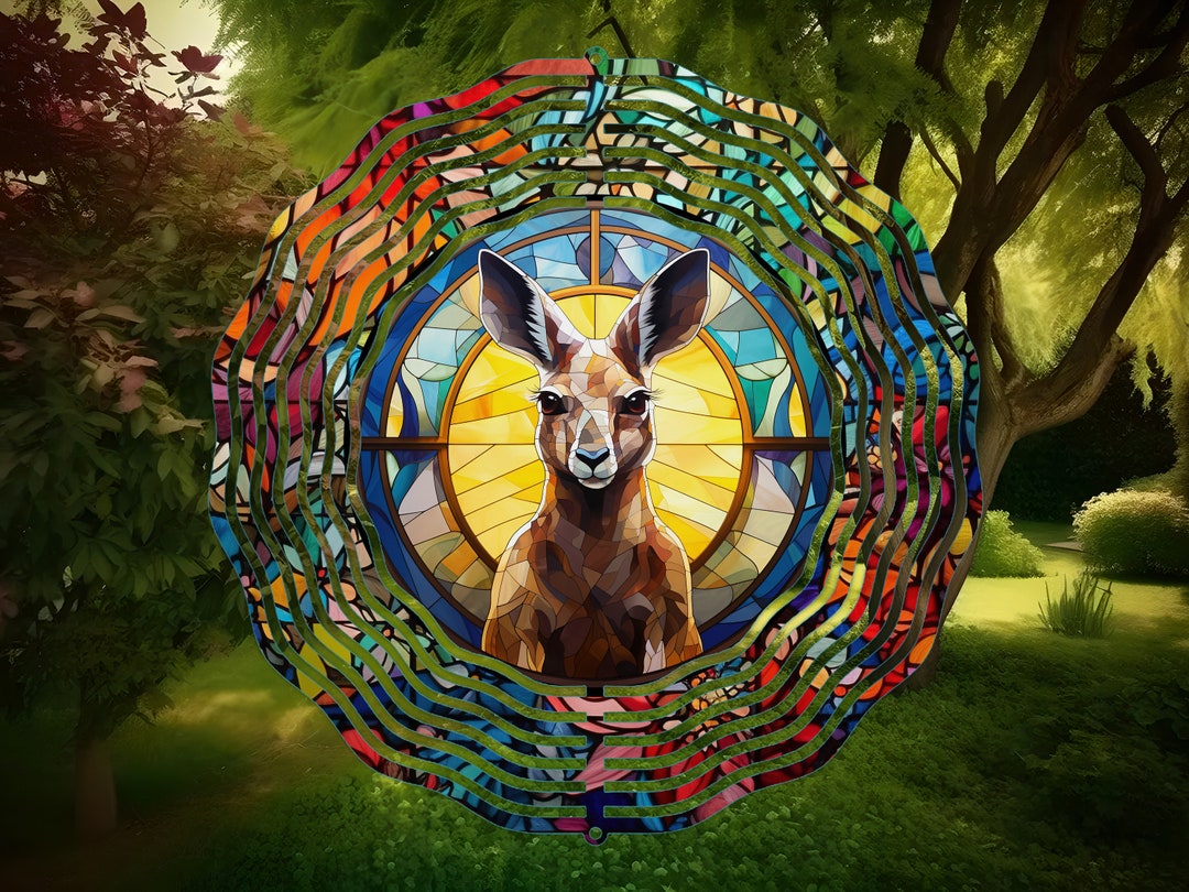 Kangaroo Stained Glass Wind Spinner, Yard Decor, Outdoor Garden Decor ...