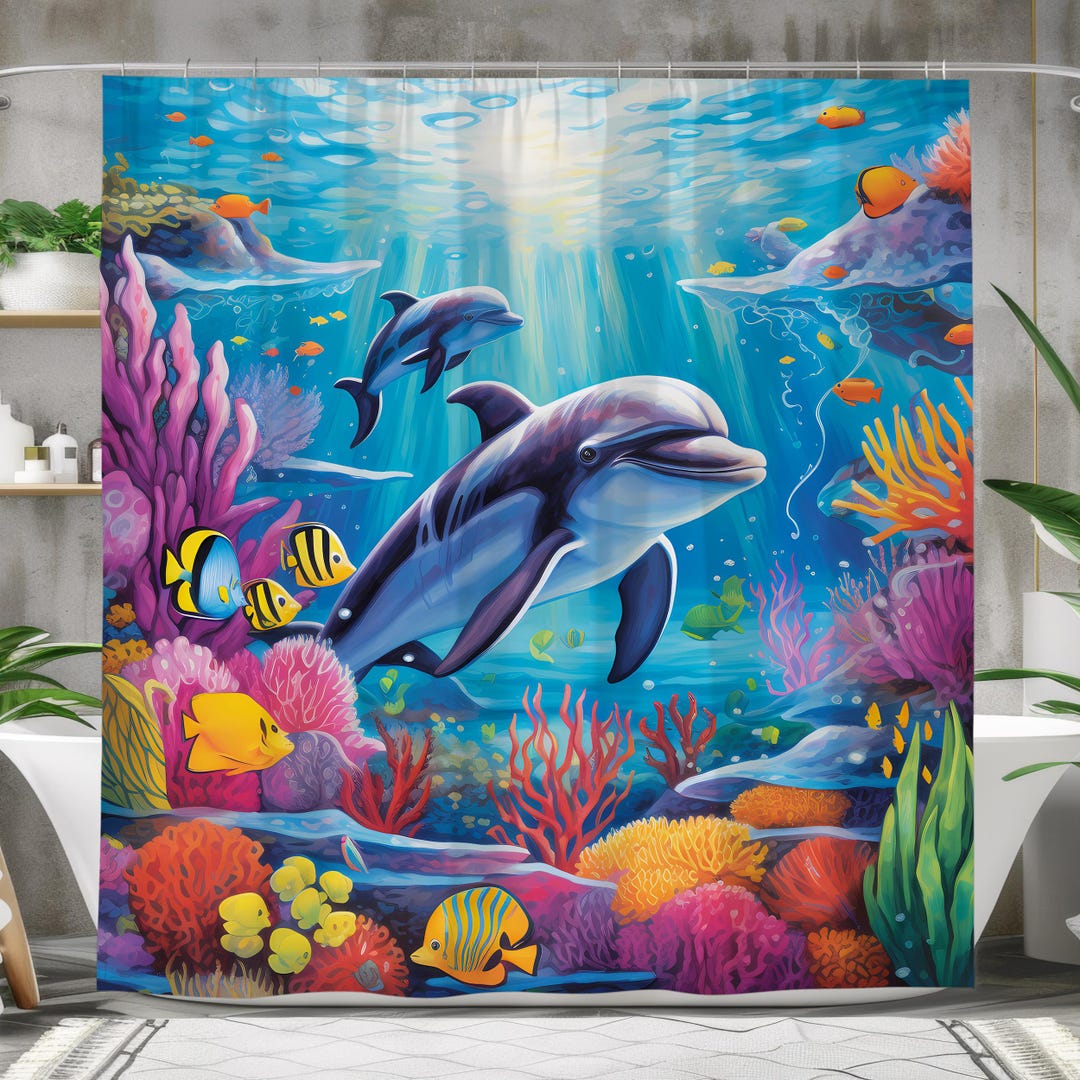 Dolphin Shower Curtain, Under the Sea Bathroom Decor, Colorful Bathroom ...