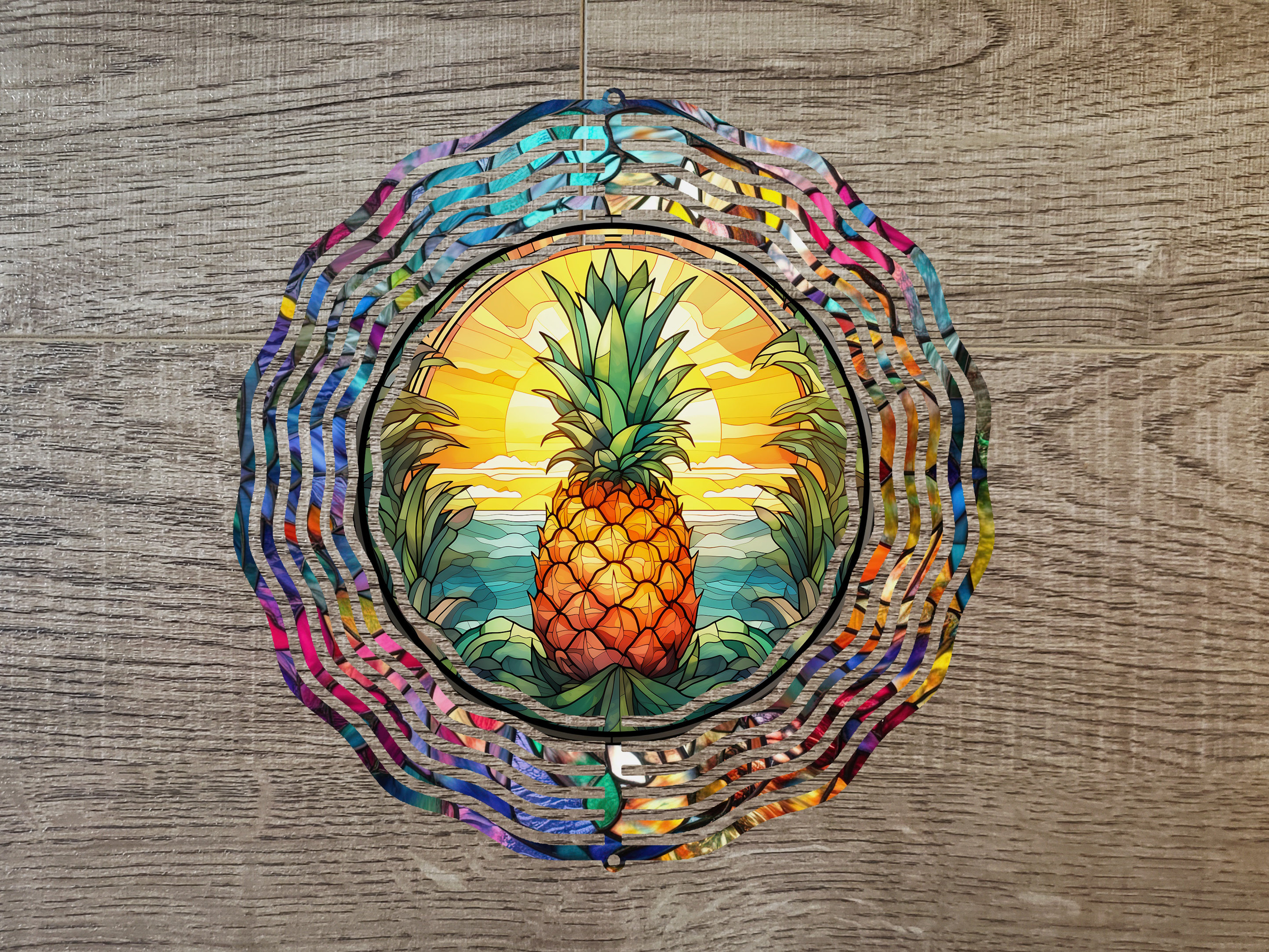 Pineapple Stained Glass Wind Spinner, Outdoor Yard Decor, Tropical ...