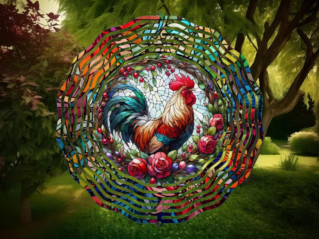 Rooster Stained Glass Wind Spinner, Country Farm Decor, Outdoor Garden ...