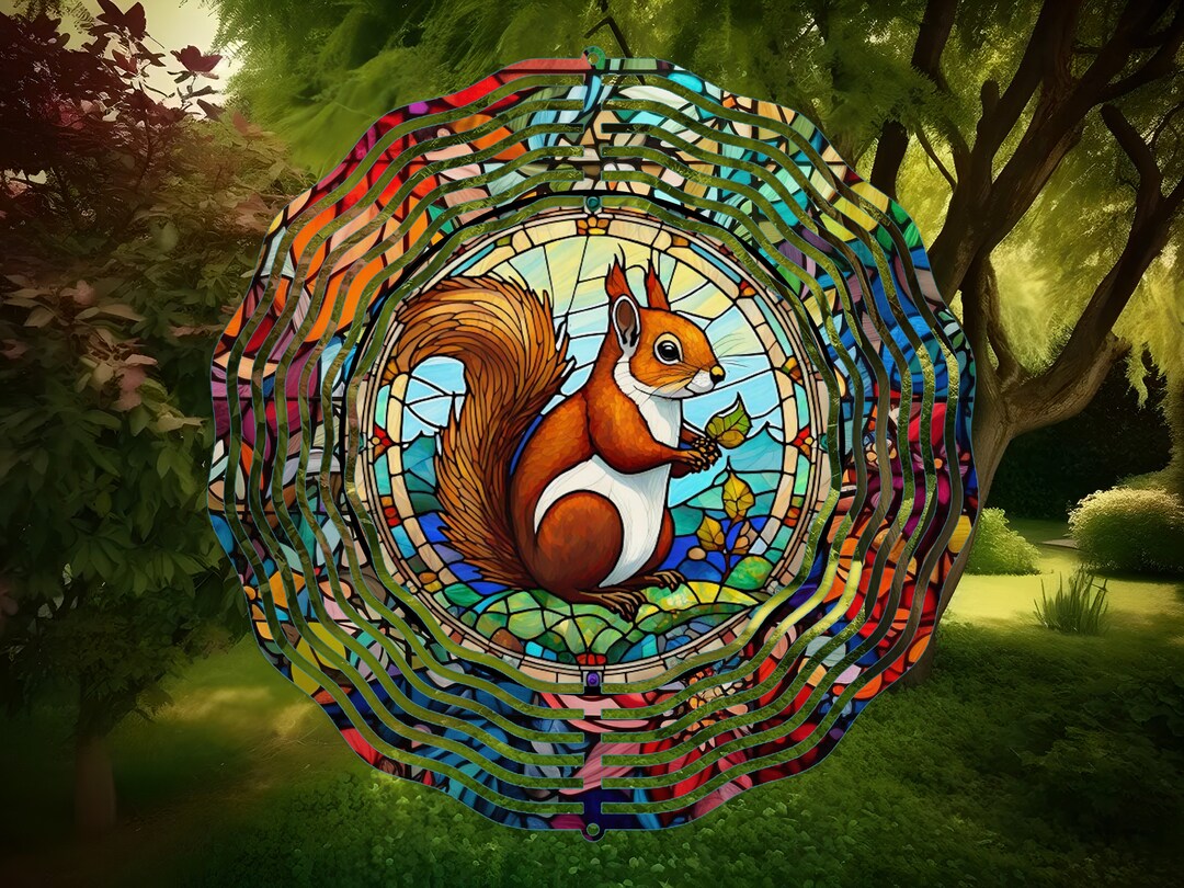 Squirrel Stained Glass Wind Spinner, Yard Decor, Outdoor Garden ...