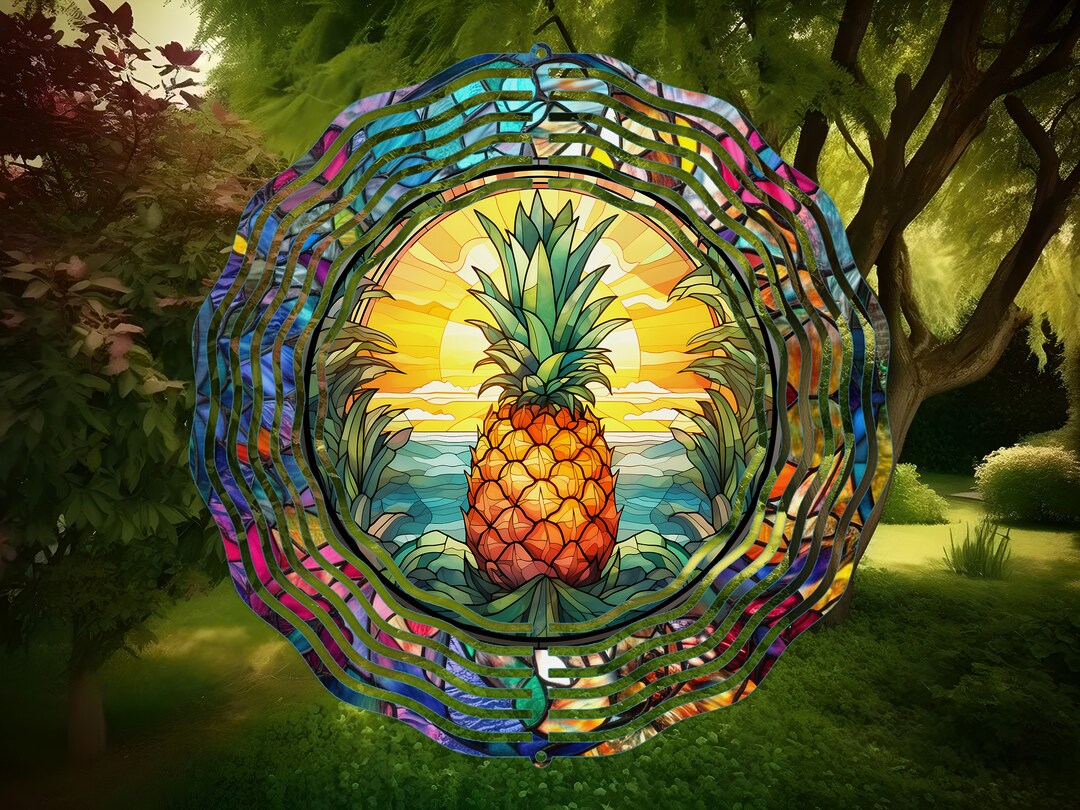 Pineapple Stained Glass Wind Spinner, Outdoor Yard Decor, Tropical ...