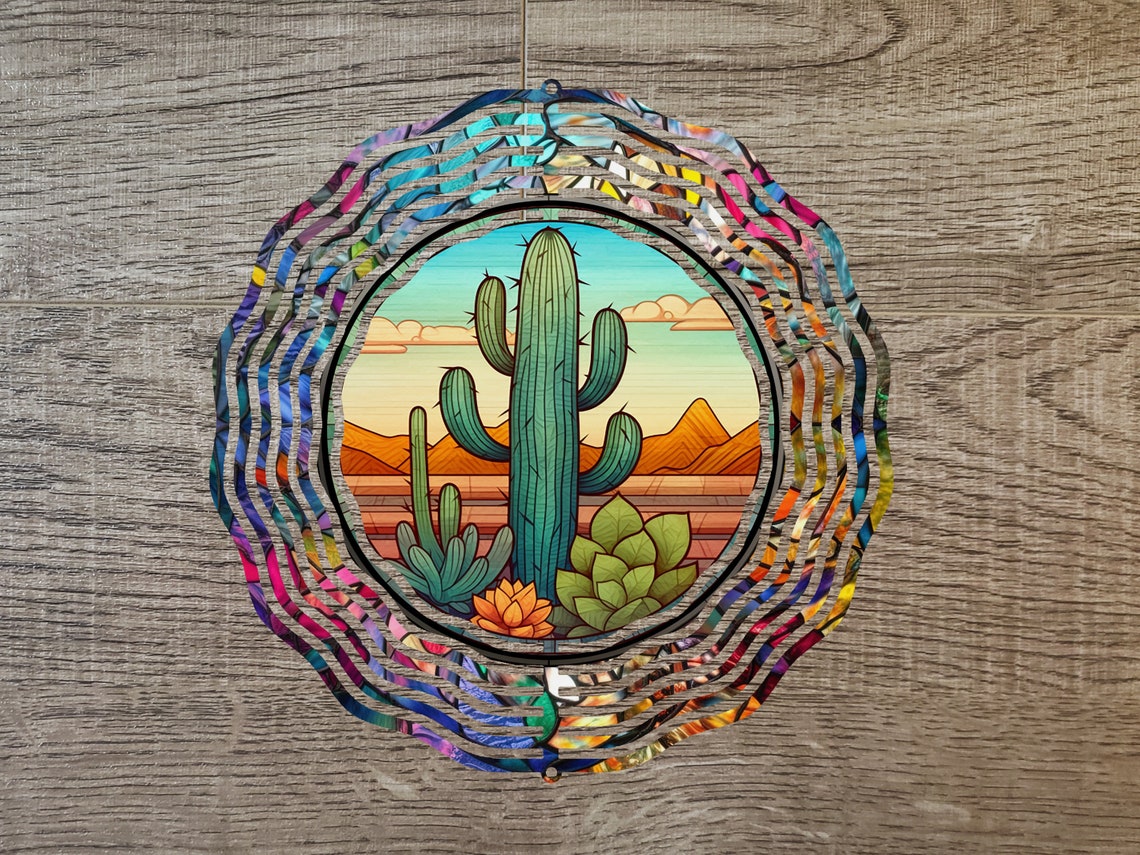 Cactus Stained Glass Wind Spinner, Desert Outdoor Decor, Yard Decor ...