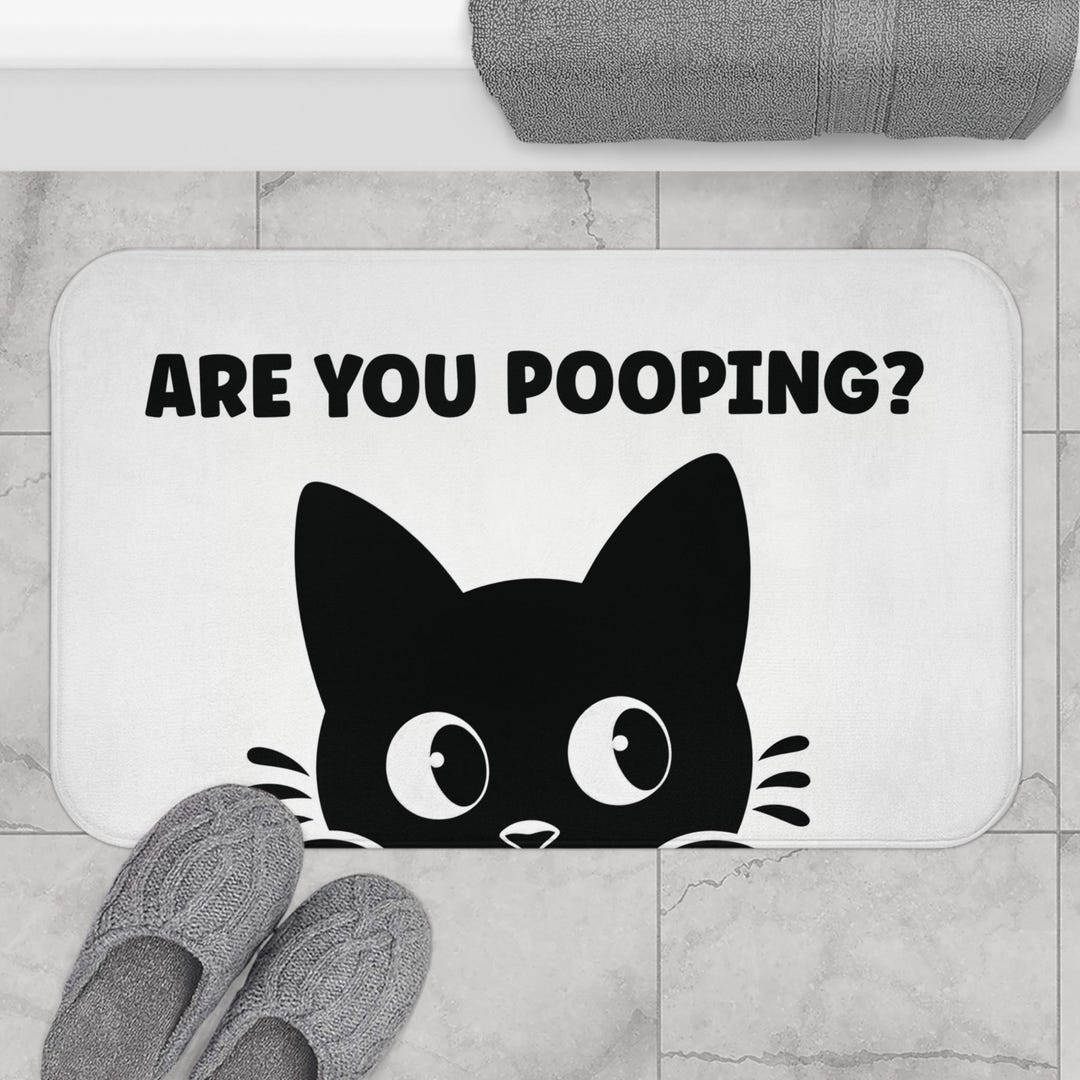 Are You Pooping Cat, Funny Cat Bath Mat, Kitty Bathroom, Housewarming ...