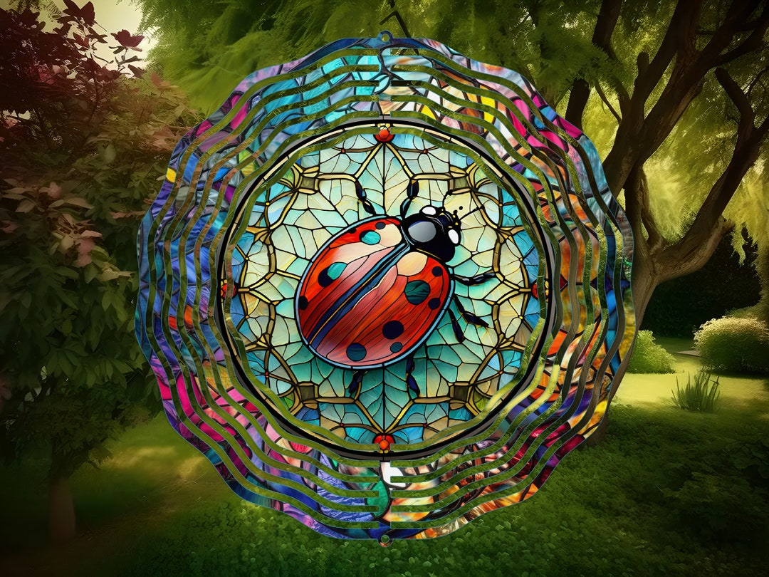 Ladybug Stained Glass Wind Spinner, Yard Decor, Outdoor Garden Decor ...