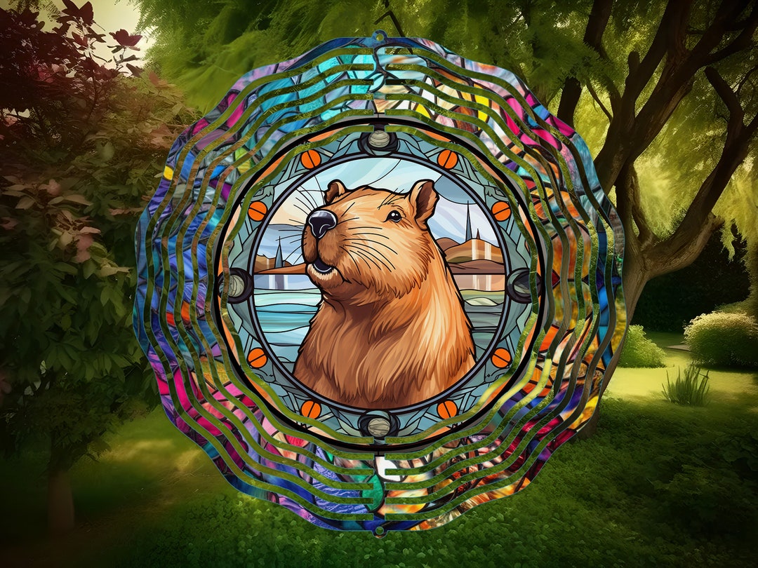 Capybara Stained Glass Wind Spinner, Yard Decor, Outdoor Garden Decor ...