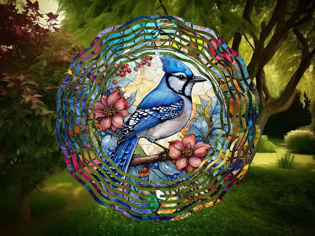 Blue Jay Stained Glass Wind Spinner, Yard Decor, Outdoor Garden Decor ...